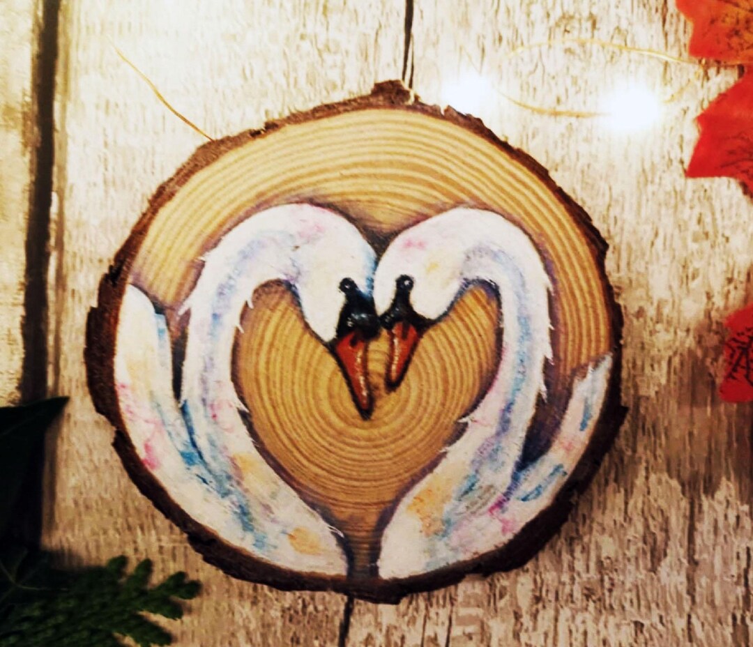 Hand Painted Loving Swans Wood Slice - Etsy