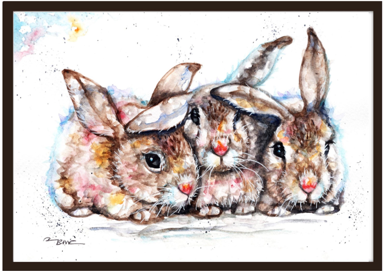 Rabbits Watercolour Art Print - Etsy UK