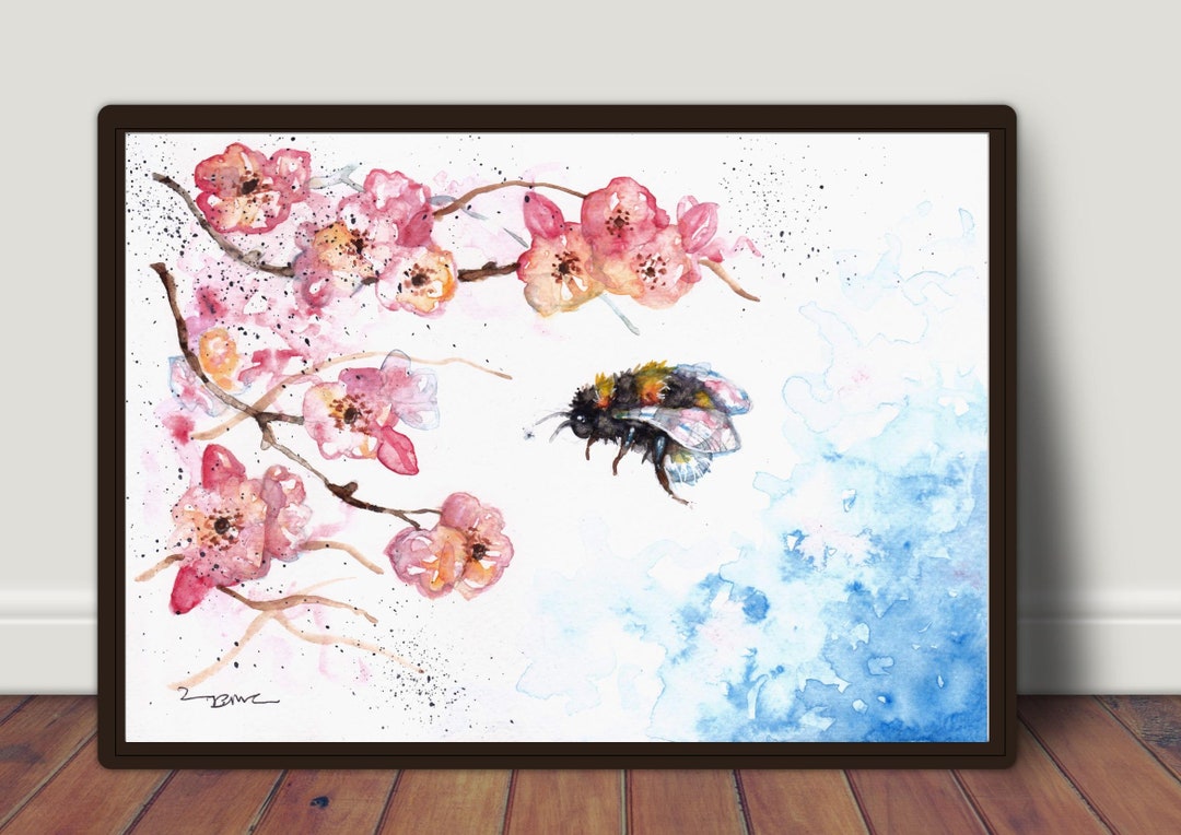 Bee Watercolour Print, Floral Watercolour Wall Art - Etsy