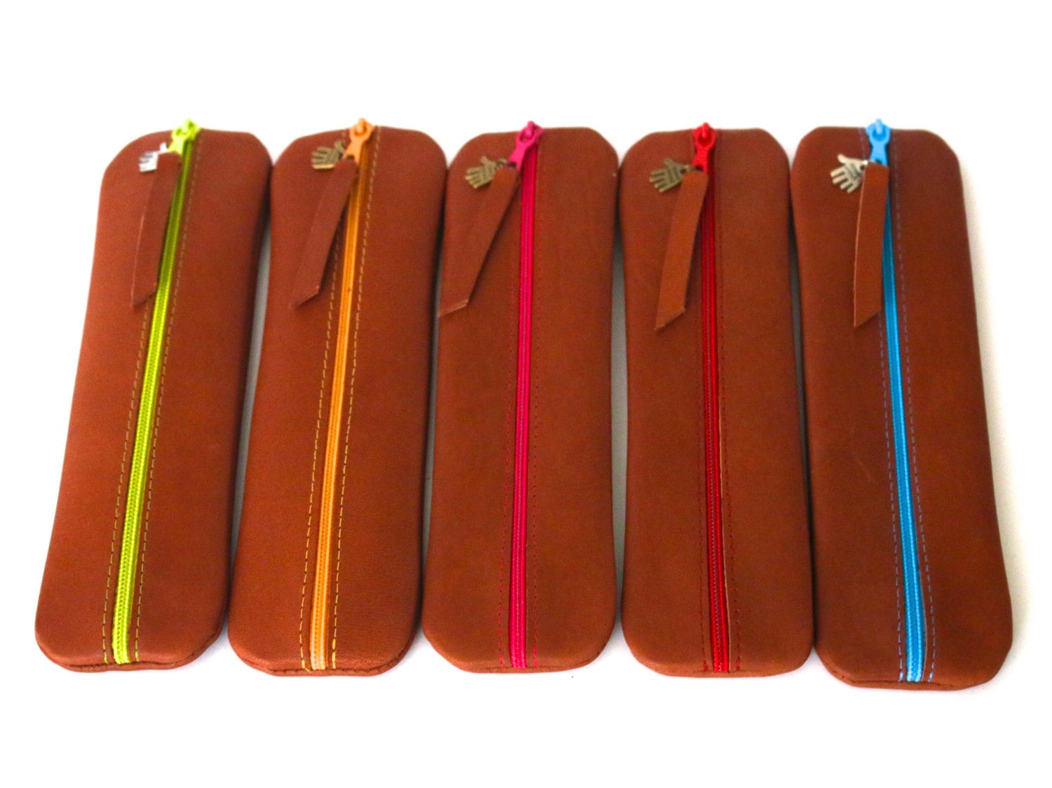 Pencil Case / Pen Bag / Pouch LEATHER in Brown With Colored - Etsy