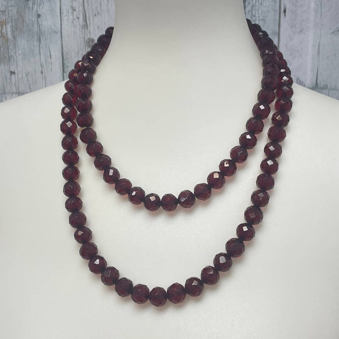 Vintage Dark Ruby Red Colored Plastic Single Strand Round Bead 21 ...