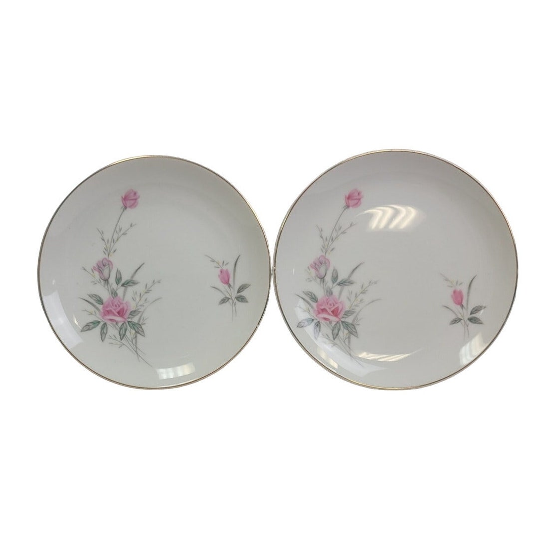 2 Vintage Golden Rose Flower Gold Rim Fine China Japan Small Salad ...