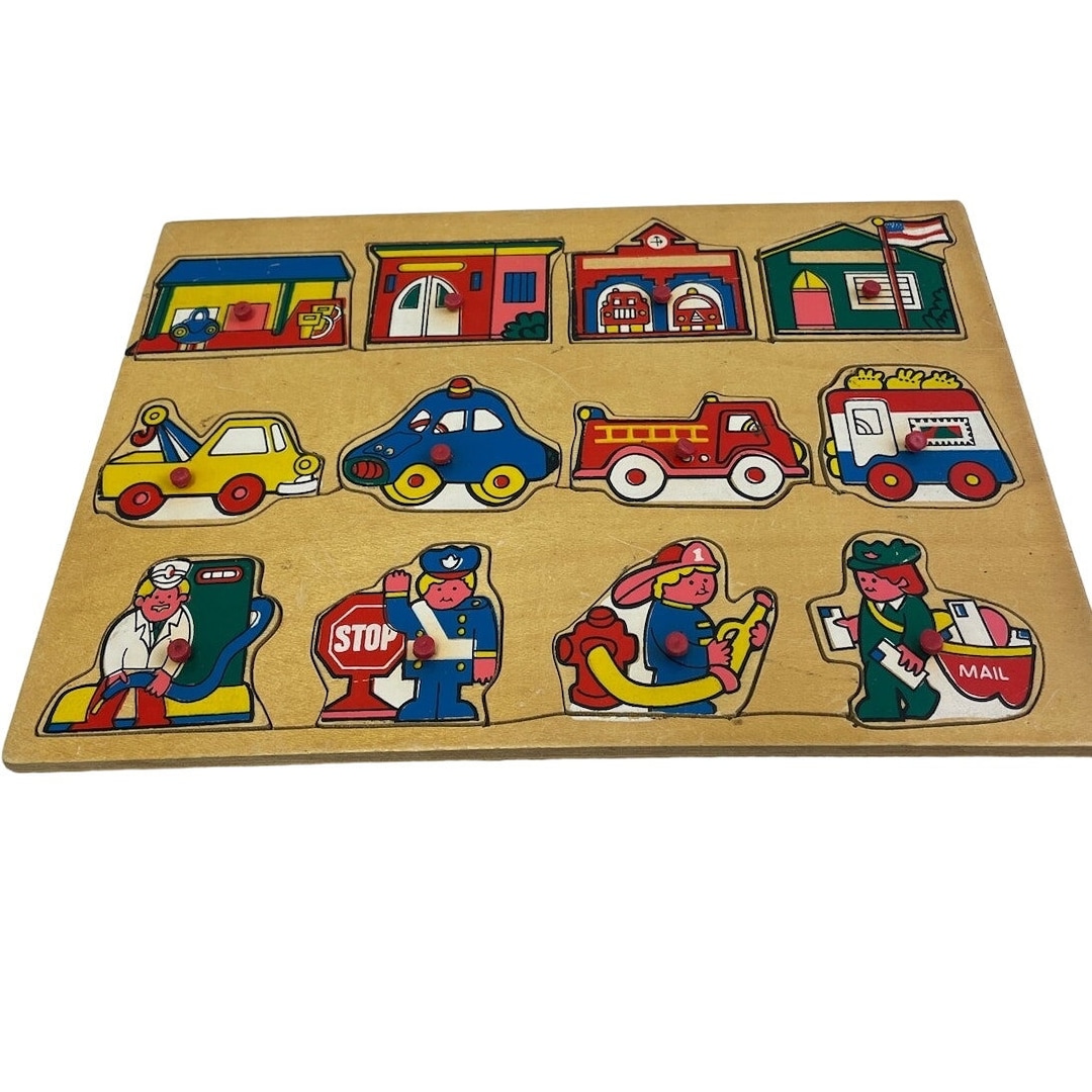 Vintage 1970s Wood Pegged Fire Engine Police Post Office Tow Truck ...