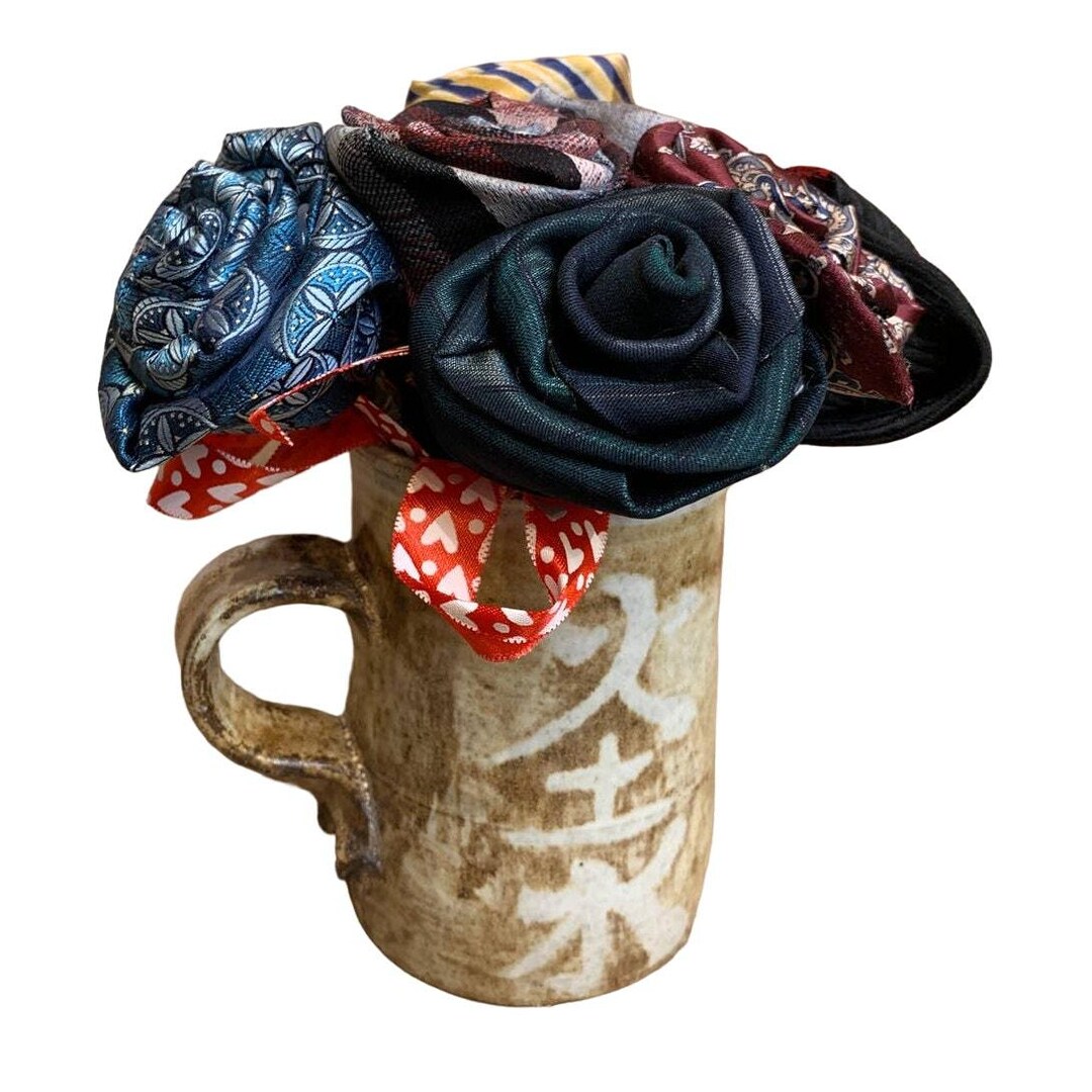 Handmade Upcycled Neck Tie Flower Rose Bouquet Mowe Pottery Mug Vase - Etsy