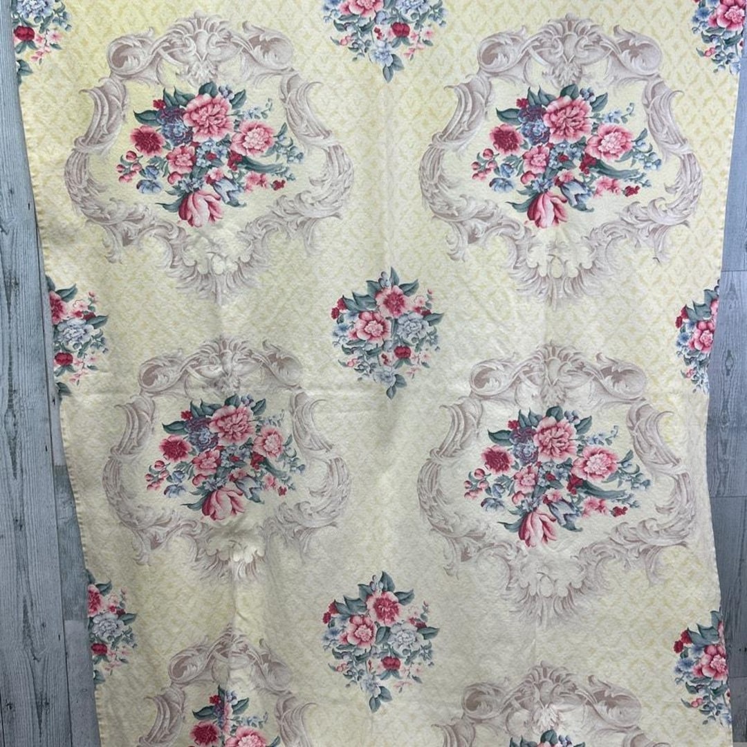 Vintage Pale Yellow Pink Blue Floral Vine Cotton Blend Cottage Core ...
