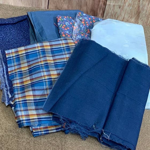 Blue Plaid Calico Fabric - Etsy