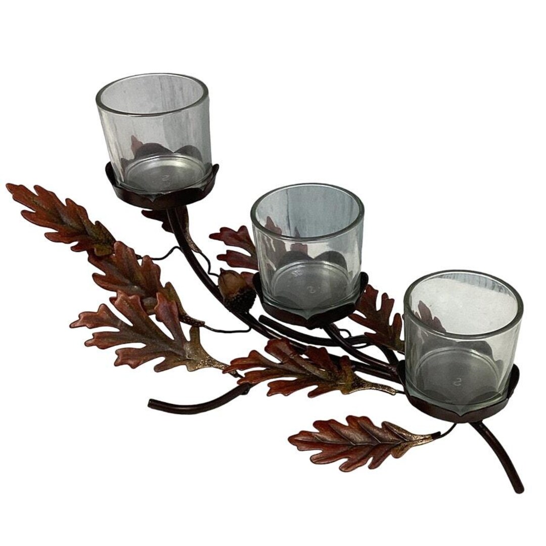 Partylite 3 Glass Votive Metal Fall Leaf Acorn Themed Tabletop Candle ...