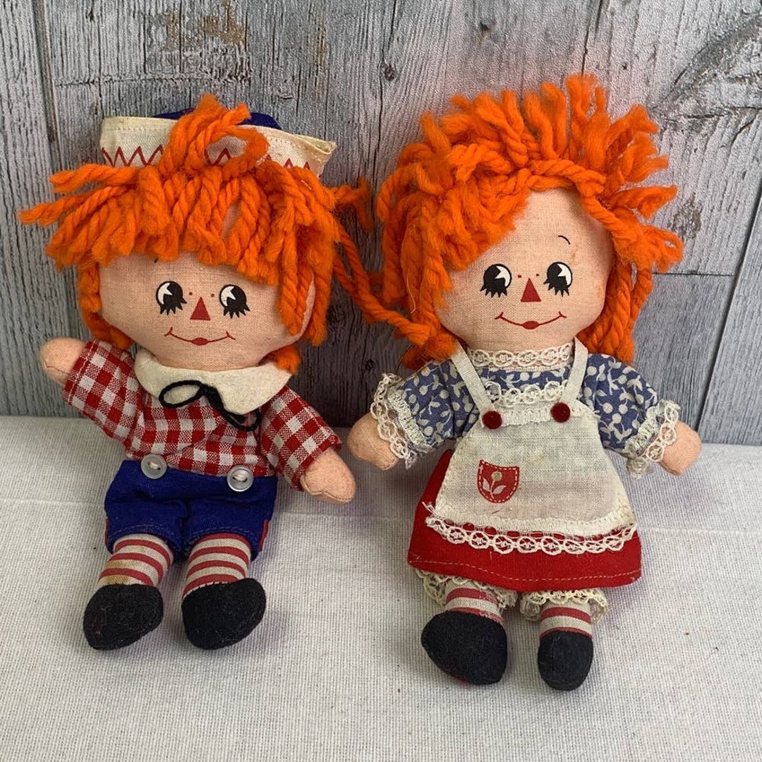 Vintage 1977 Raggedy Ann & Andy Hallmark Cards Small Cloth Yarn Hair ...