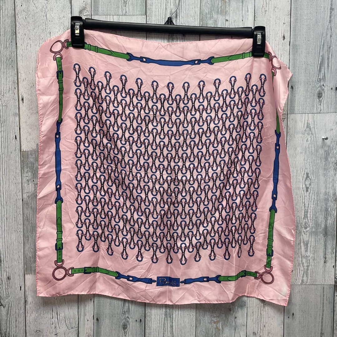 Vintage Paoli Pink Blue Square Geometric Buckle Strap Silk Like Fashion ...