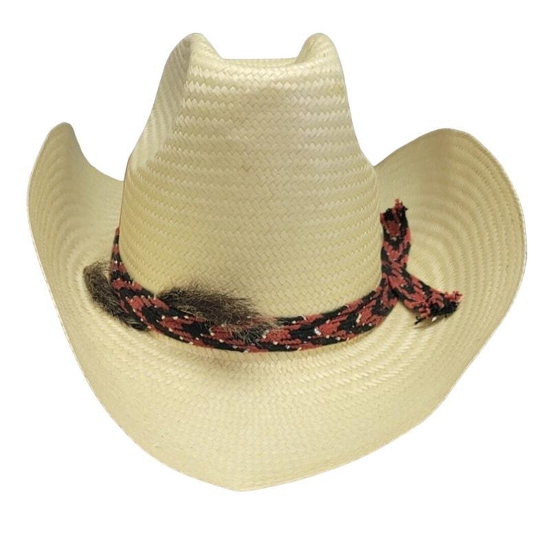 Vintage Womens Stiff Straw Cowboy Cow Girl Western Hat W Red Black ...