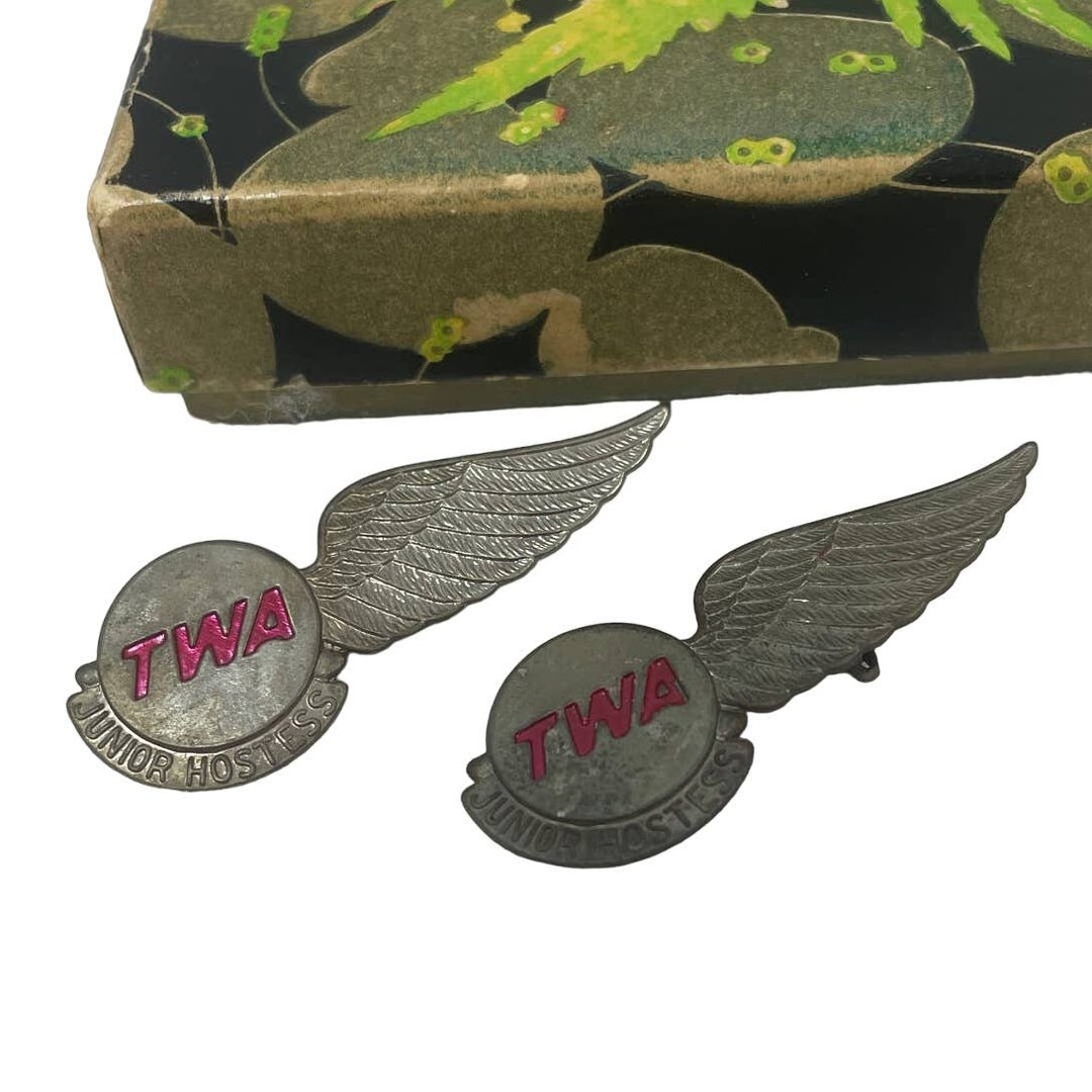 Pair of 2 Vintage TWA Junior Hostess Airline Half Wing Pins in Flying ...