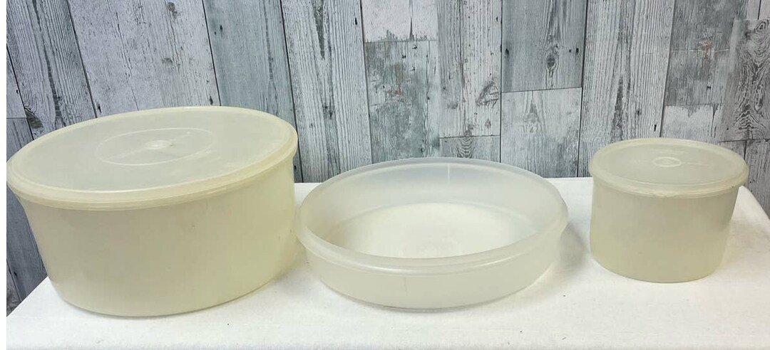 3 Vintage Clear Plastic Tupperware Large Round Cake Storage Containers ...
