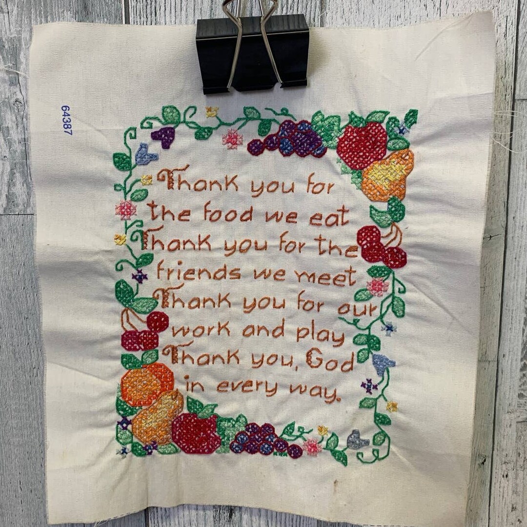 Handmade Cross Stitch Thank You for Food We Eat Prayer Ready - Etsy