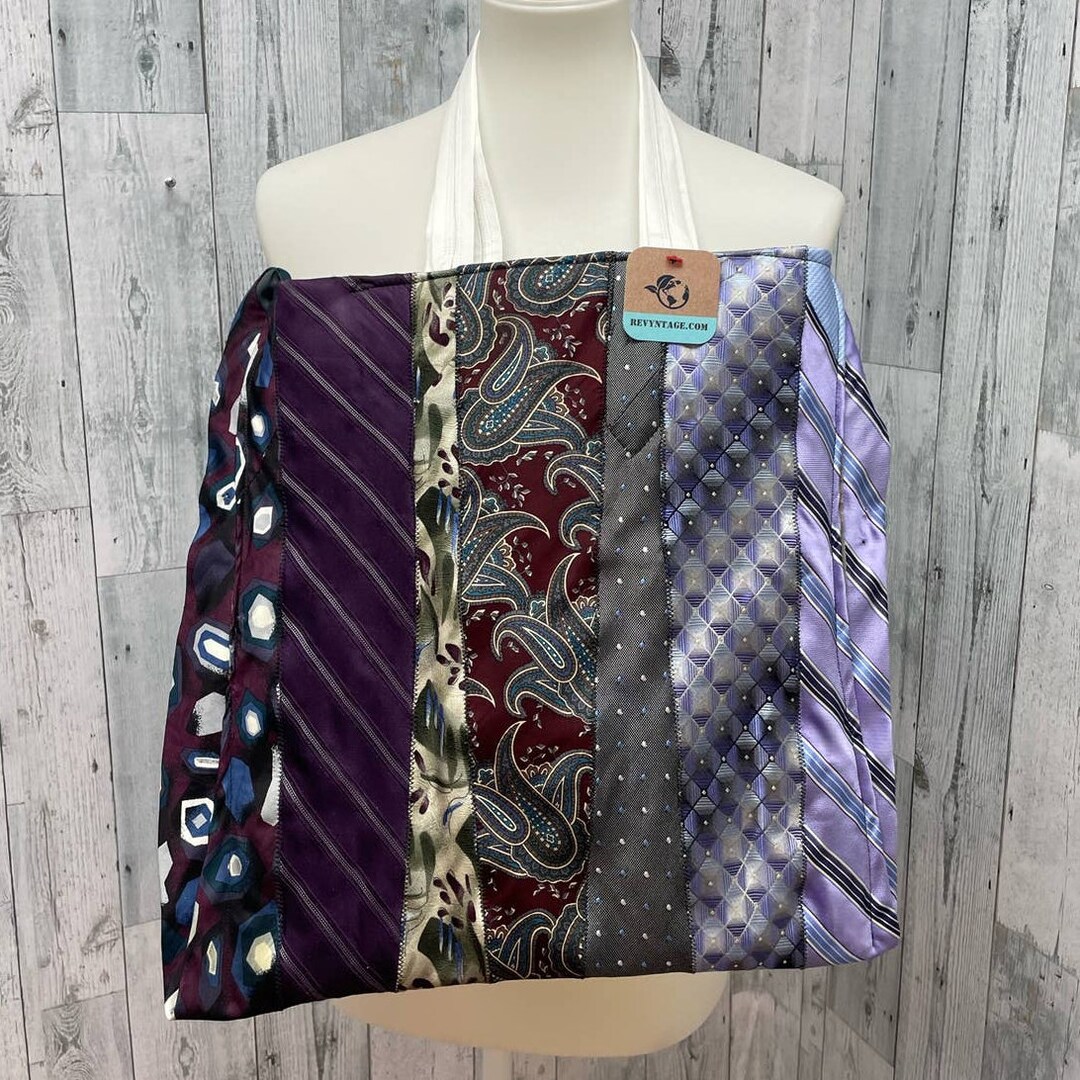New Upcycled Mens Necktie Handsewn Double Handle Reuseable Shopper Tote ...