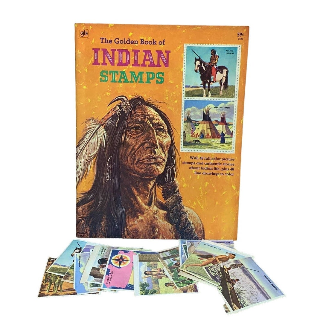 Vintage 1973 the Golden Book of Indian Stamps Child Coloring Full Color ...