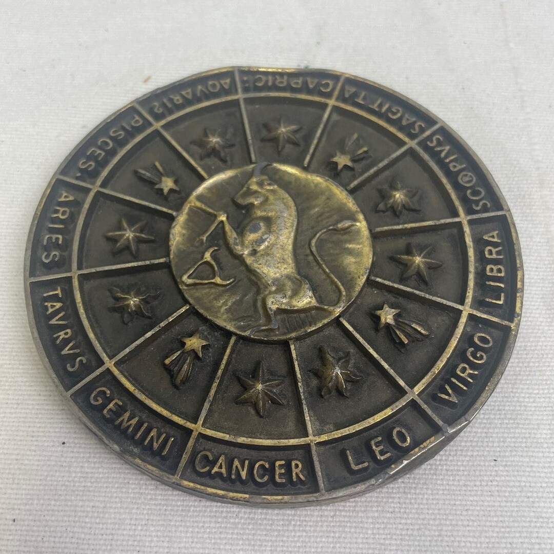 Vintage Metal Zodiac Sign Taurus Builder Producer Heavy Coaster Disc ...