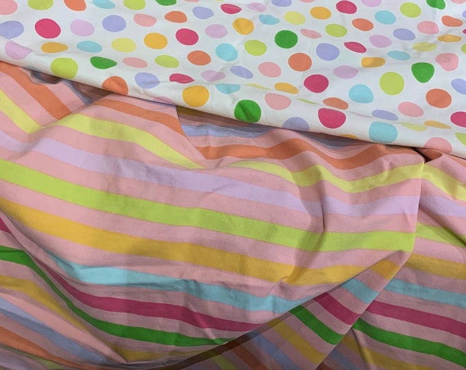 Komboze Pastel Polka Dot Stripe Full Polycotton Flat Bed Sheet Fabric ...