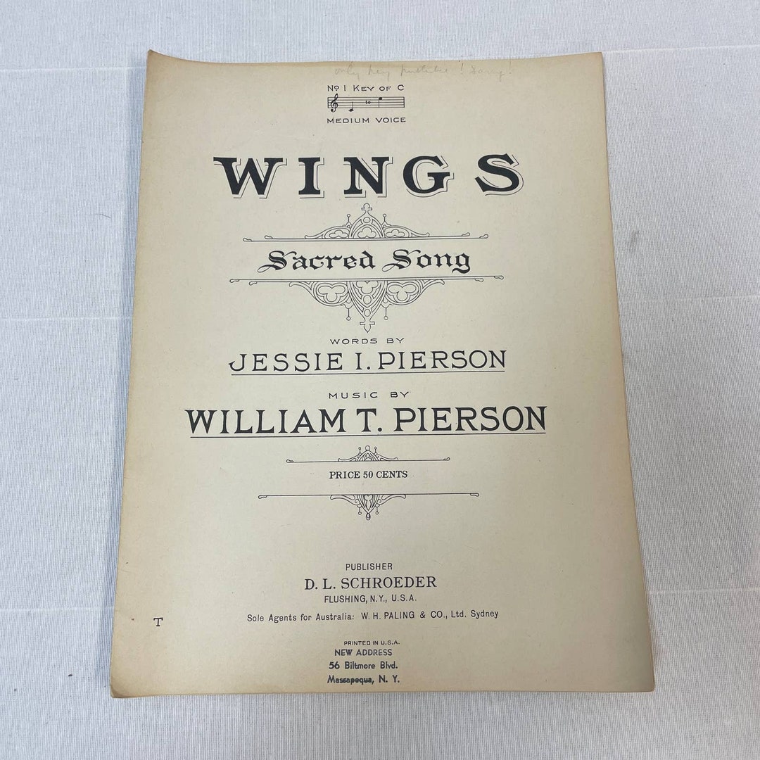 1925 Wings Sacred Song Jessie William Pierson Medium Voice Piano Sheet ...