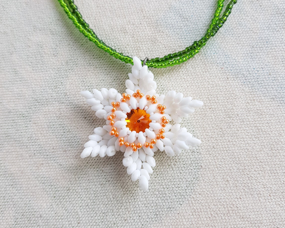 Flower Beading Pattern, Daffodile Pendant, Superduo Daffodile, Superduo ...