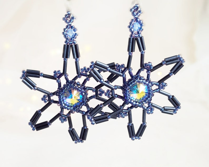 Snowflake Beading Pattern, Ice Crystal Earrings, Bugle Beading Tutorial ...
