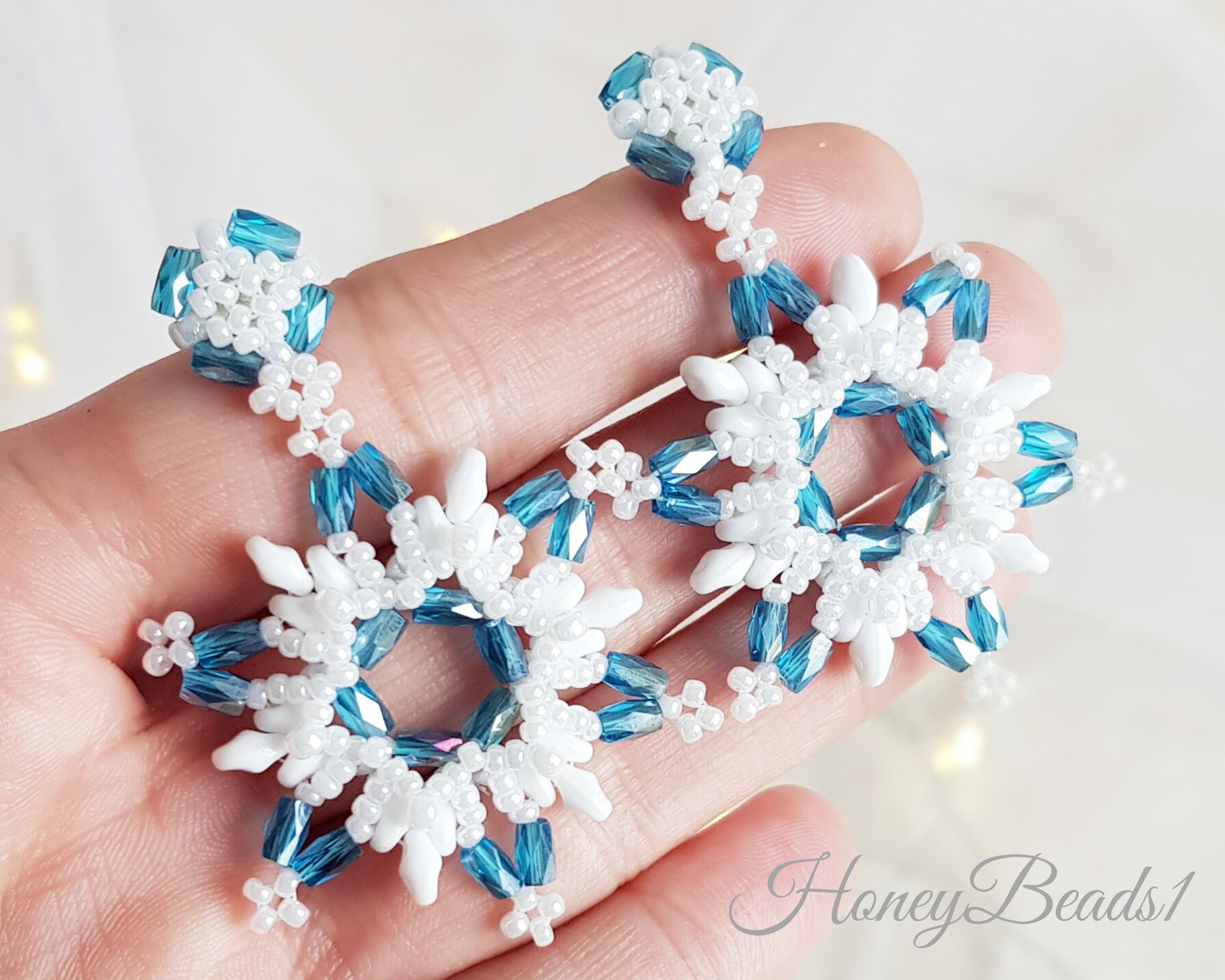 Snowflake Earrings, Beading Pattern, Superduo Earrings, Crystal ...