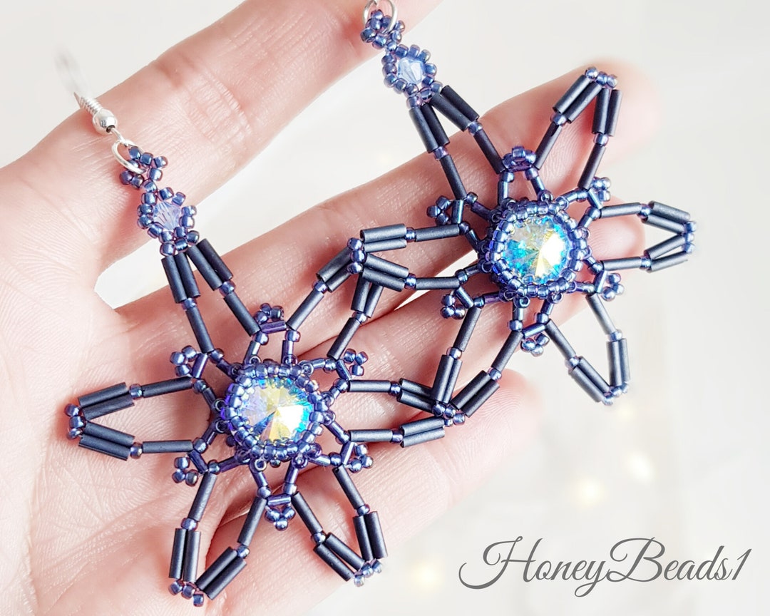Snowflake Beading Pattern, Ice Crystal Earrings, Bugle Beading Tutorial ...