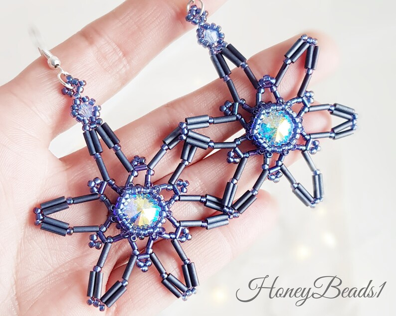 Snowflake Beading Pattern, Ice Crystal Earrings, Bugle Beading Tutorial ...