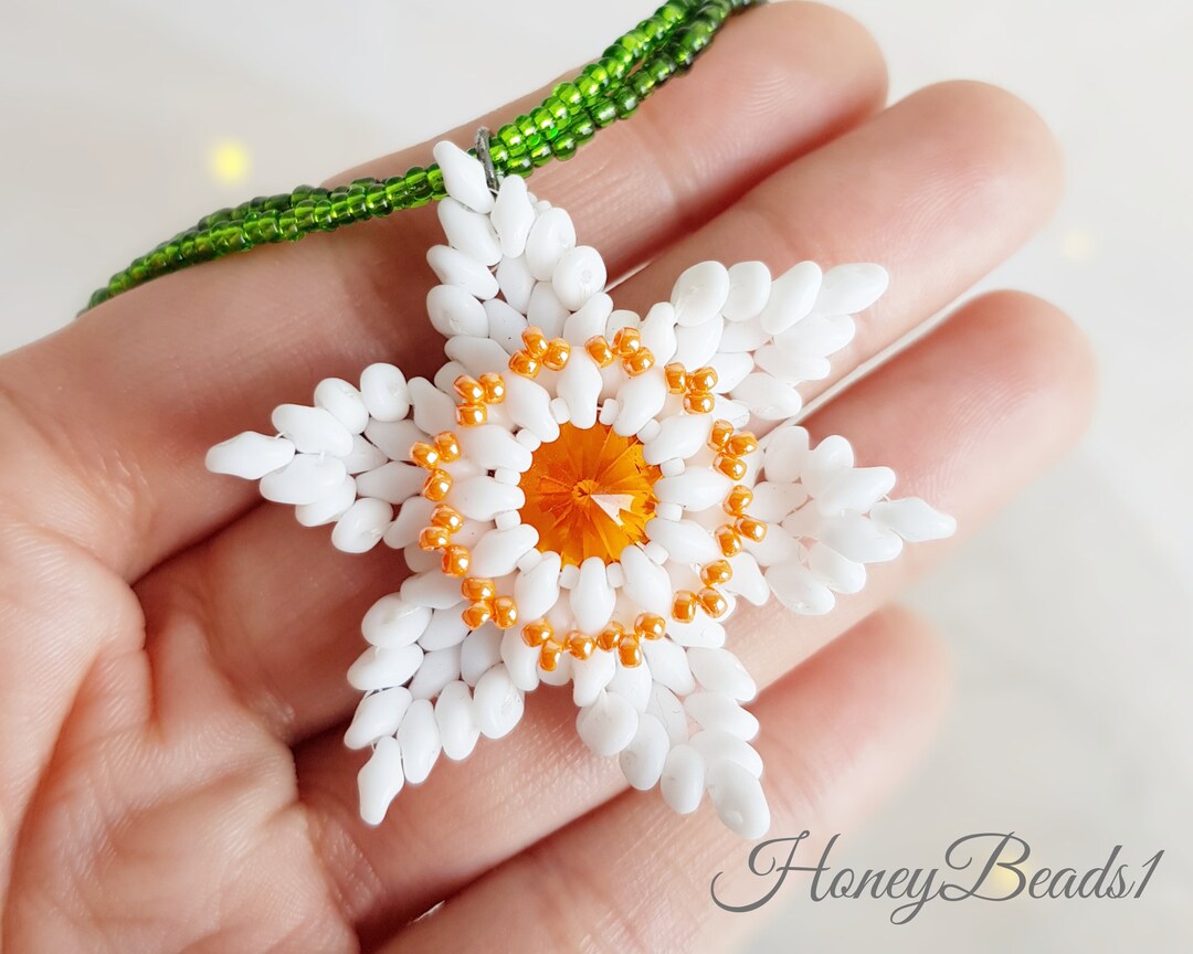Flower Beading Pattern, Daffodile Pendant, Superduo Daffodile, Superduo ...