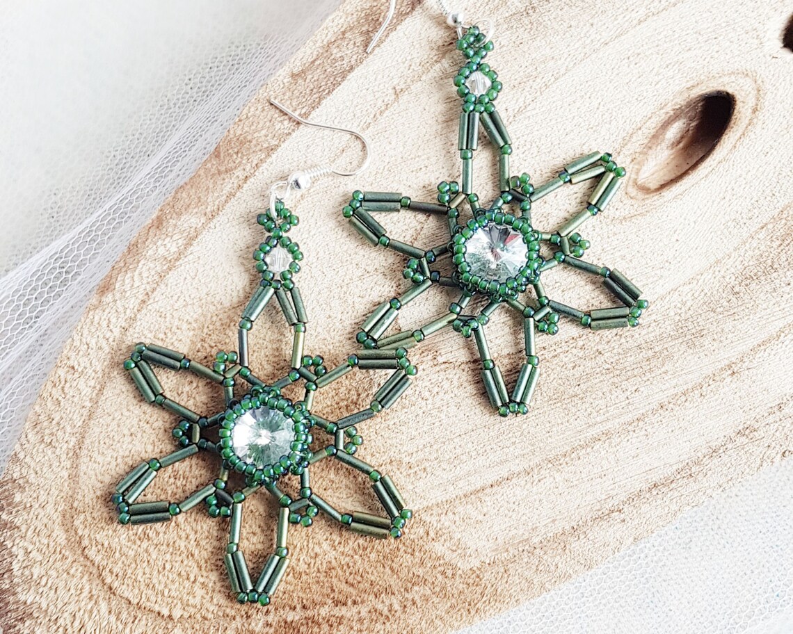 Snowflake Beading Pattern Ice Crystal Earrings Bugle Beading - Etsy