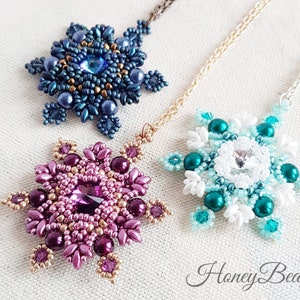 Snowflake Beading Pattern, Superduo Beaded Snowflake, Beadwork Necklace ...