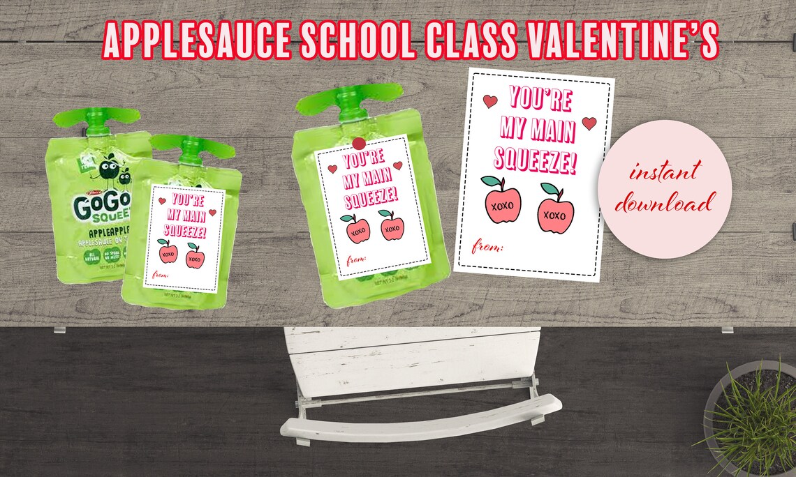 INSTANT DOWNLOAD Class Valentine's Day Cards - Applesauce Pouch Class ...