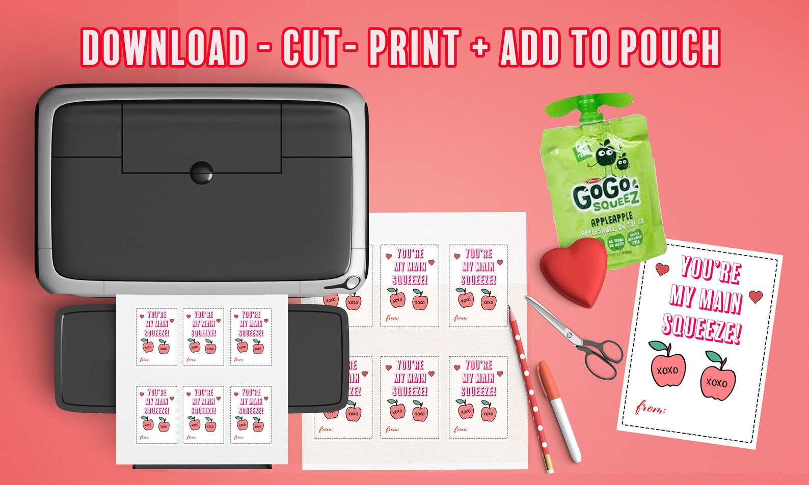 INSTANT DOWNLOAD Class Valentine's Day Cards - Applesauce Pouch Class ...