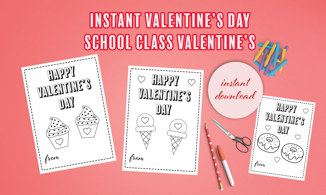 INSTANT DOWNLOAD School Valentine's Cards - Color Your Own Valentine ...