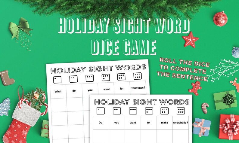 Sight Word Dice Game: Holiday Edition- 3 Pack of Sight Word Worksheets ...