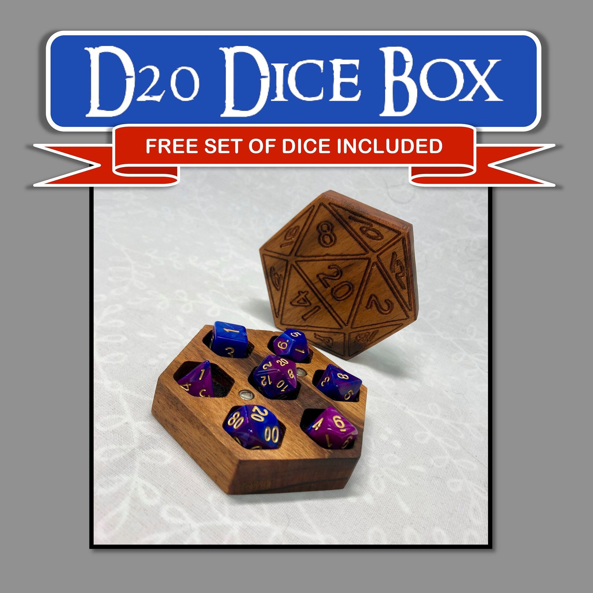 D20 Dice Box Made of Tigerwood Hard Wood Dice - Etsy