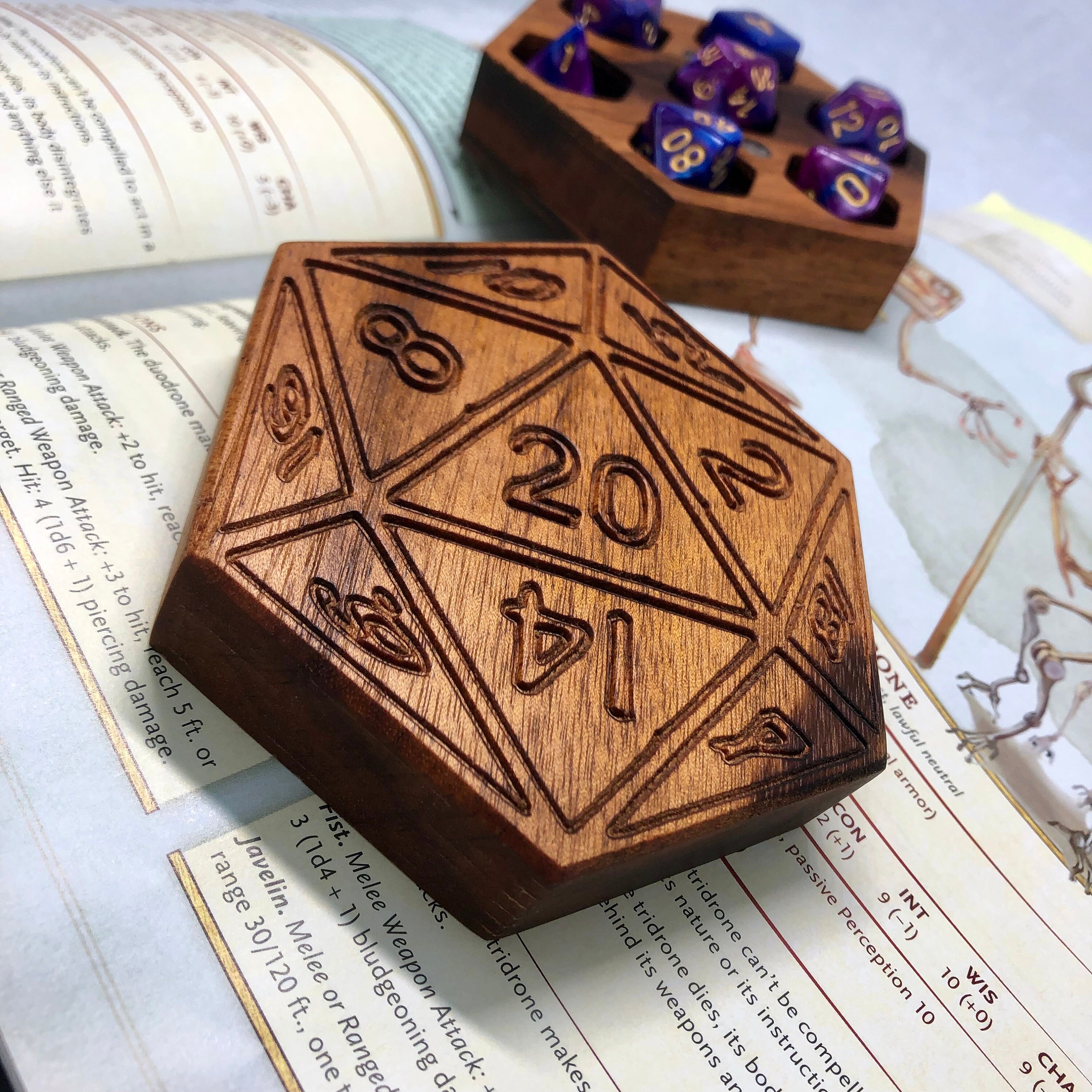 D20 Dice Box Made of Tigerwood Hard Wood Dice - Etsy