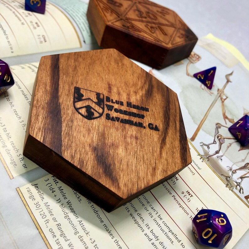 D20 Dice Box Made of Tigerwood Hard Wood Dice - Etsy