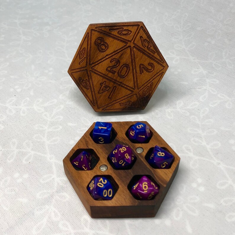 D20 Dice Box Made of Tigerwood Hard Wood Dice - Etsy