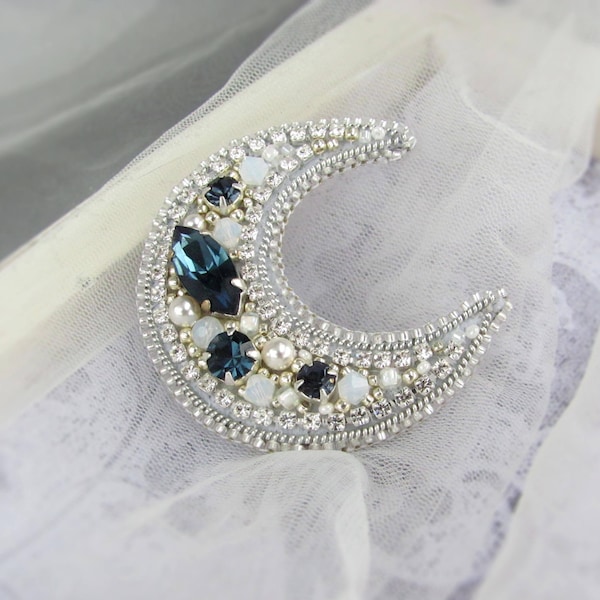 Silver Moon Brooch - Etsy