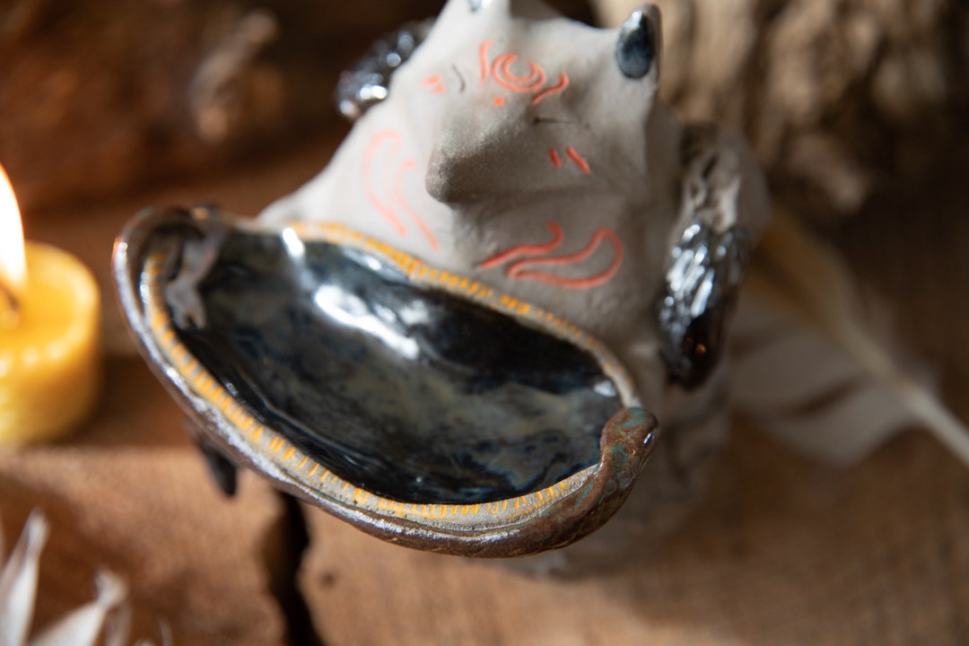 Kitsune Fox Spirit Totem, Ceramic Sculpture, Smudge, Candle Holder, One ...