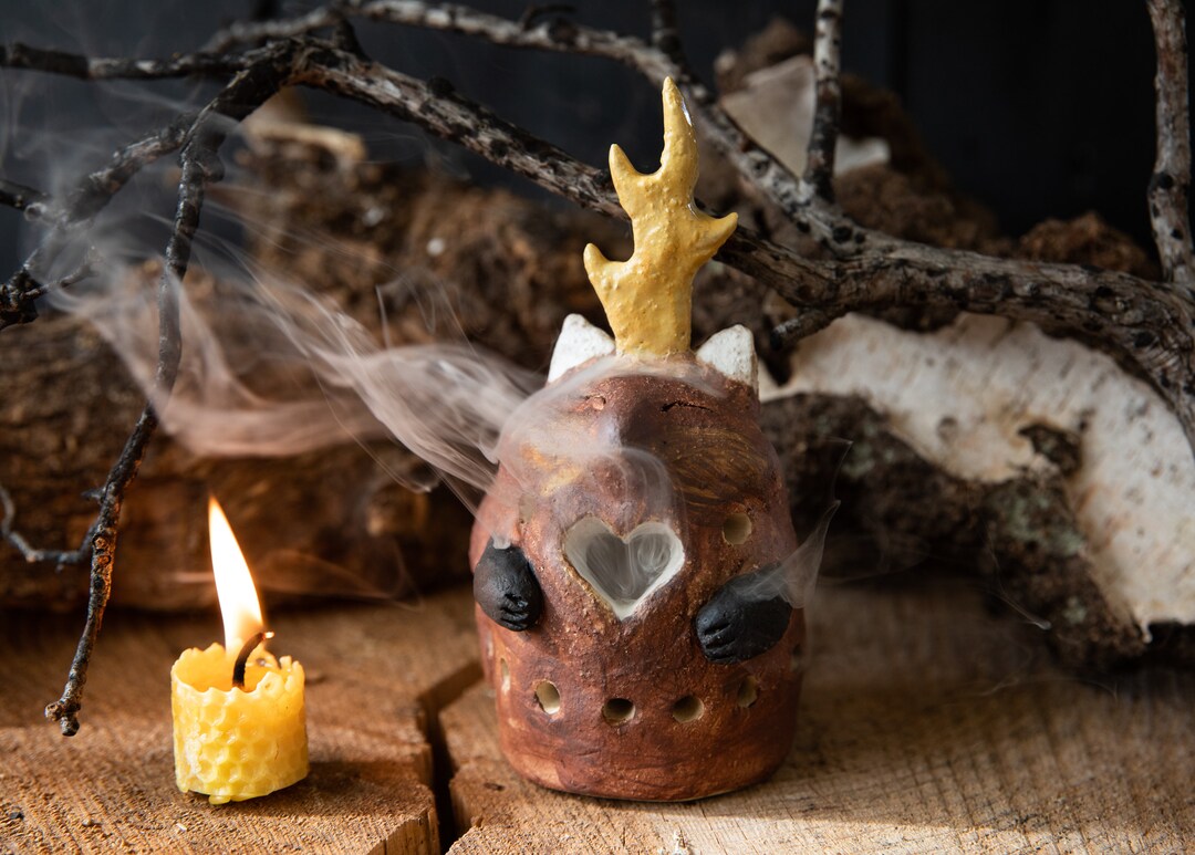 Red Fox Spirit Totem, Ceramic Sculpture, Ring, Candle Holder, One of a ...