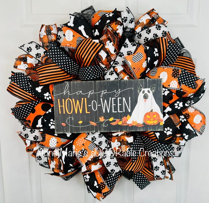 Happy Howl-o-ween Dog Wreath, Dog Wreath, Dog Wreath for Front Door ...