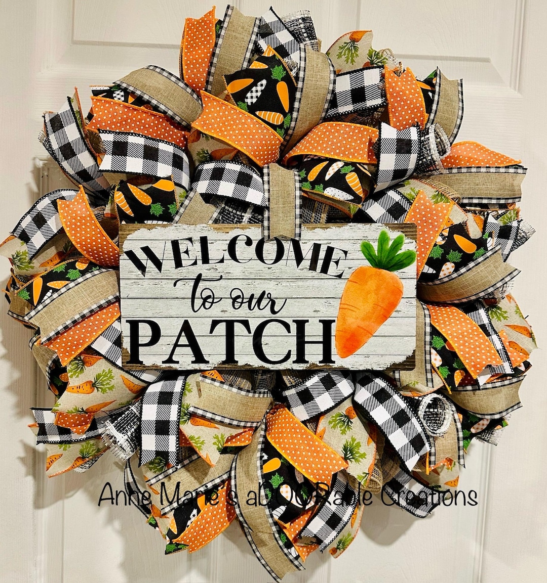 Easter Welcome to Our Patch Carrot Bunny Wreath for Front Door, Spring ...