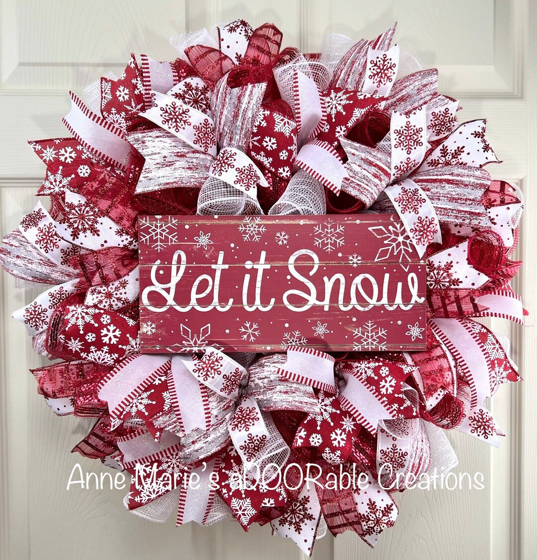Let It Snow Winter Christmas Wreath, Let It Snow Red Winter Wreath ...
