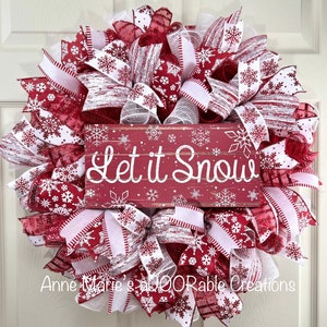 Let It Snow Winter Christmas Wreath, Let It Snow Red Winter Wreath ...