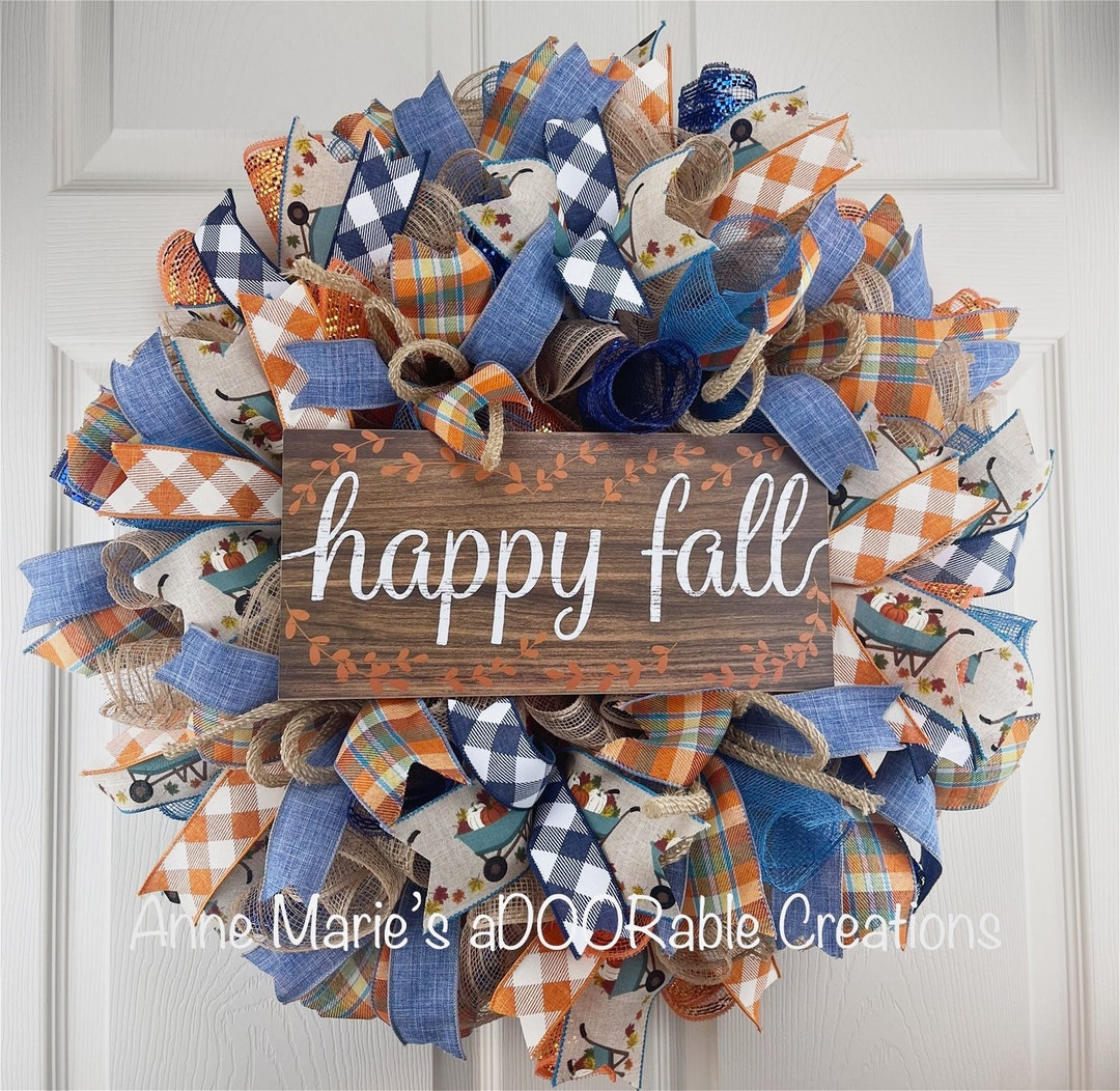 Happy Fall Wreath, Fall Scarecrow Wreath, Fall Decor, Welcome Wreath ...