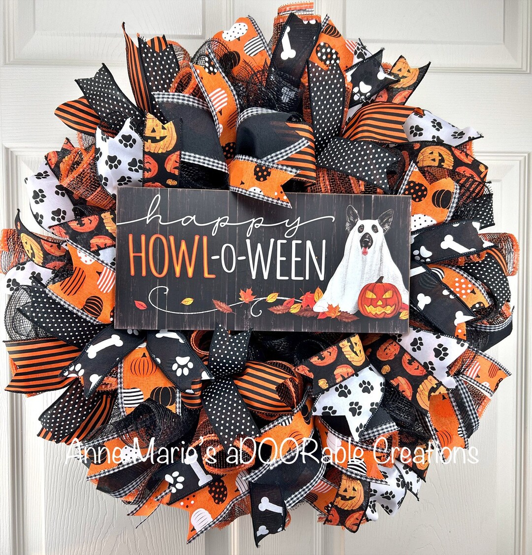 Happy Howl-o-ween Dog Wreath, Dog Wreath, Dog Wreath for Front Door ...