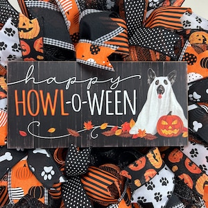 Happy Howl-o-ween Dog Wreath, Dog Wreath, Dog Wreath for Front Door ...