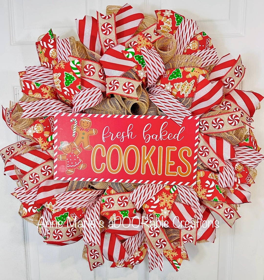 Fresh Baked Cookies Bakery Christmas Wreath Front Door, Gingerbread ...