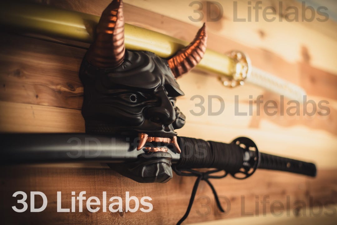 Oni Mask Dual Katana Display - Etsy